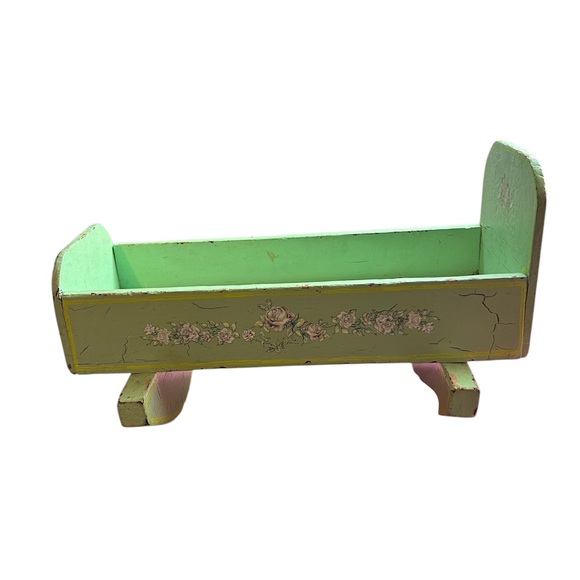 Toys | Vintage Green Super Shabby Chic Wooden Doll Cradle | Poshmark